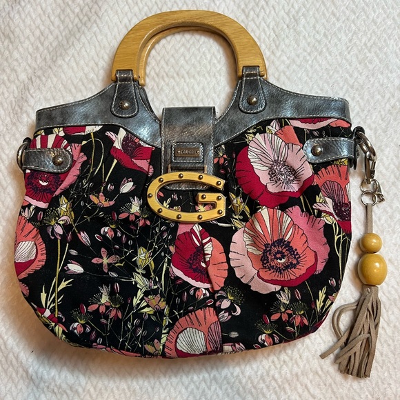 Guess | Bags | Vintage Guess Floral Summer Purse Leopard Print Inside ...